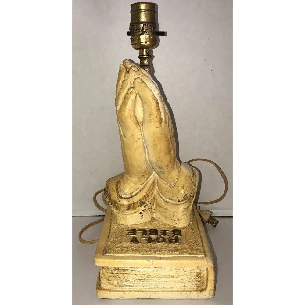 Other | Vintage 8s Holy Bible Praying Hands Ceramic Table Lamp Creative ...